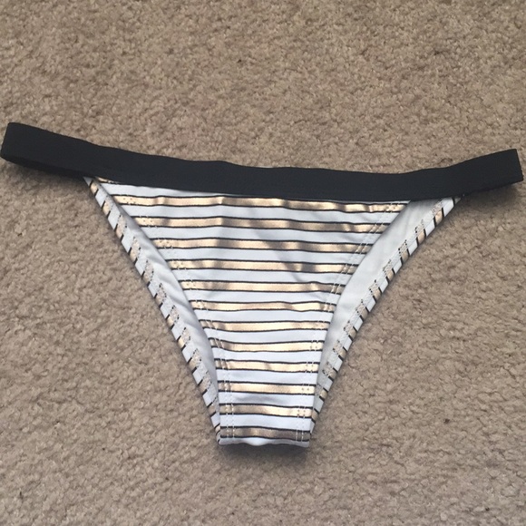 Topanga | Swim | Topanga Gold And White Striped Black Accent Bikini ...